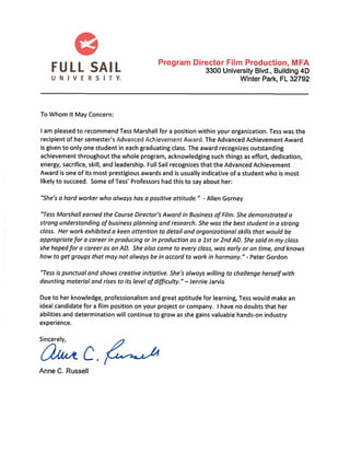 Tess Marshall Letter of Recommendation | PDF