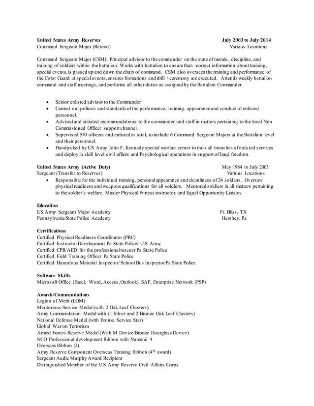 William D Hotham Resume civilian | PDF