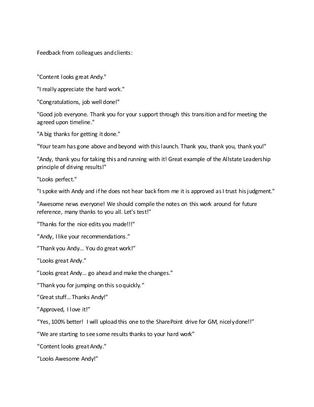 Feedback from colleagues and clients