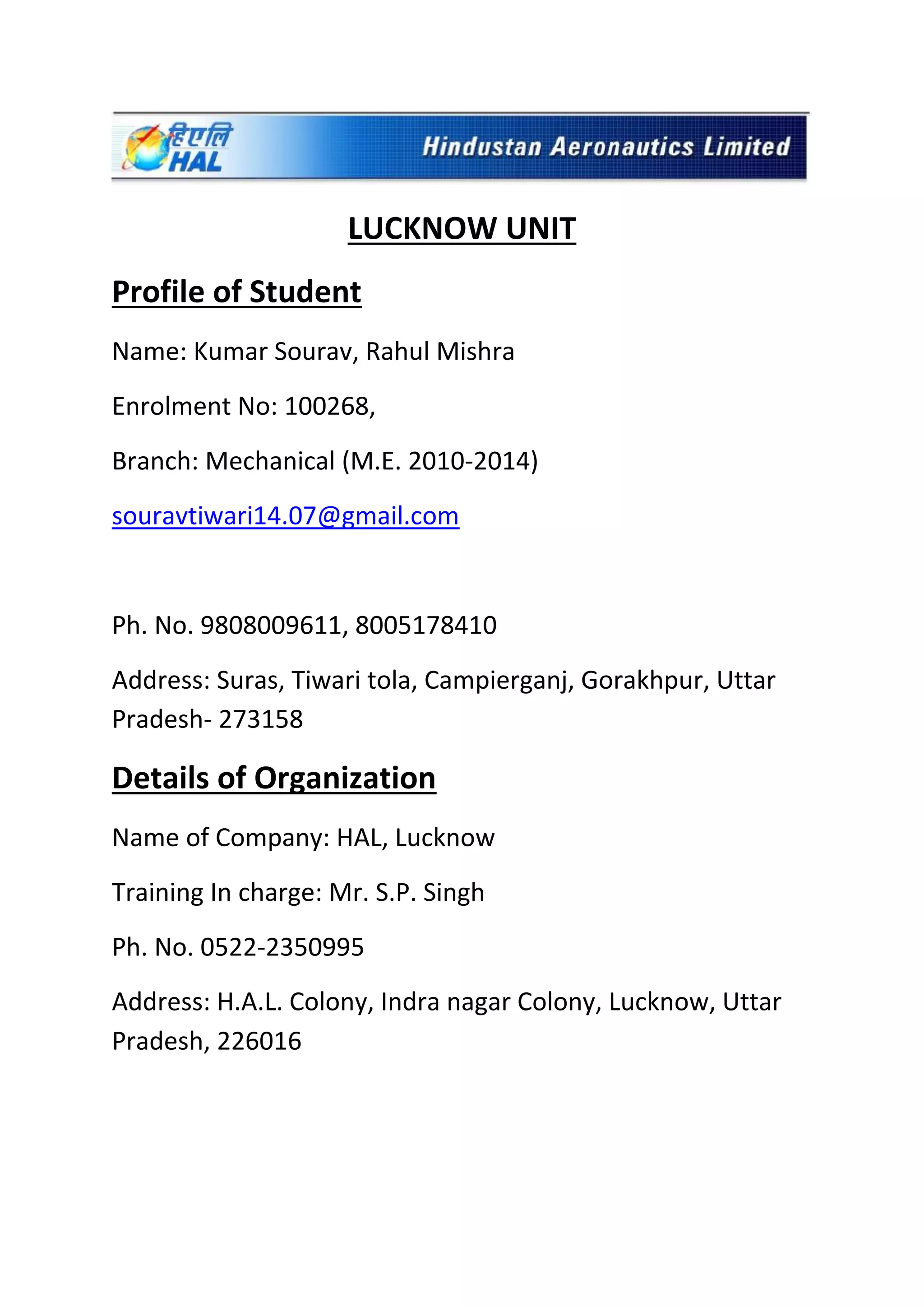 Summer Training Report HAL | PDF