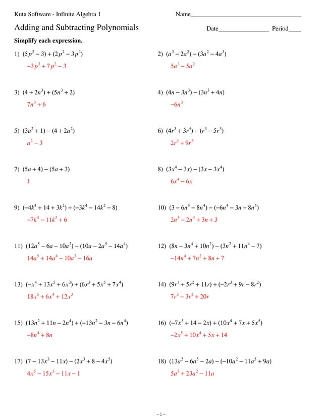 Adding+Subtracting Polynomials | PDF