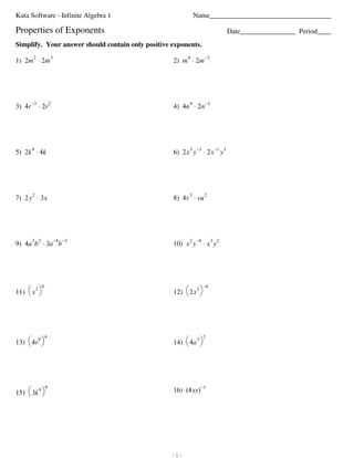 Multiplication Properties Of Exponents Answers