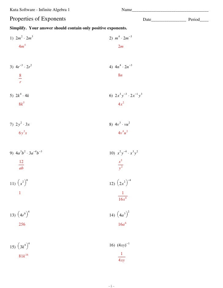 Kuta Software Infinite Algebra 1 Properties Of Exponents Answers Most Kuta Software Infinite Algebra 1 Properties Of Exponents Answers Most