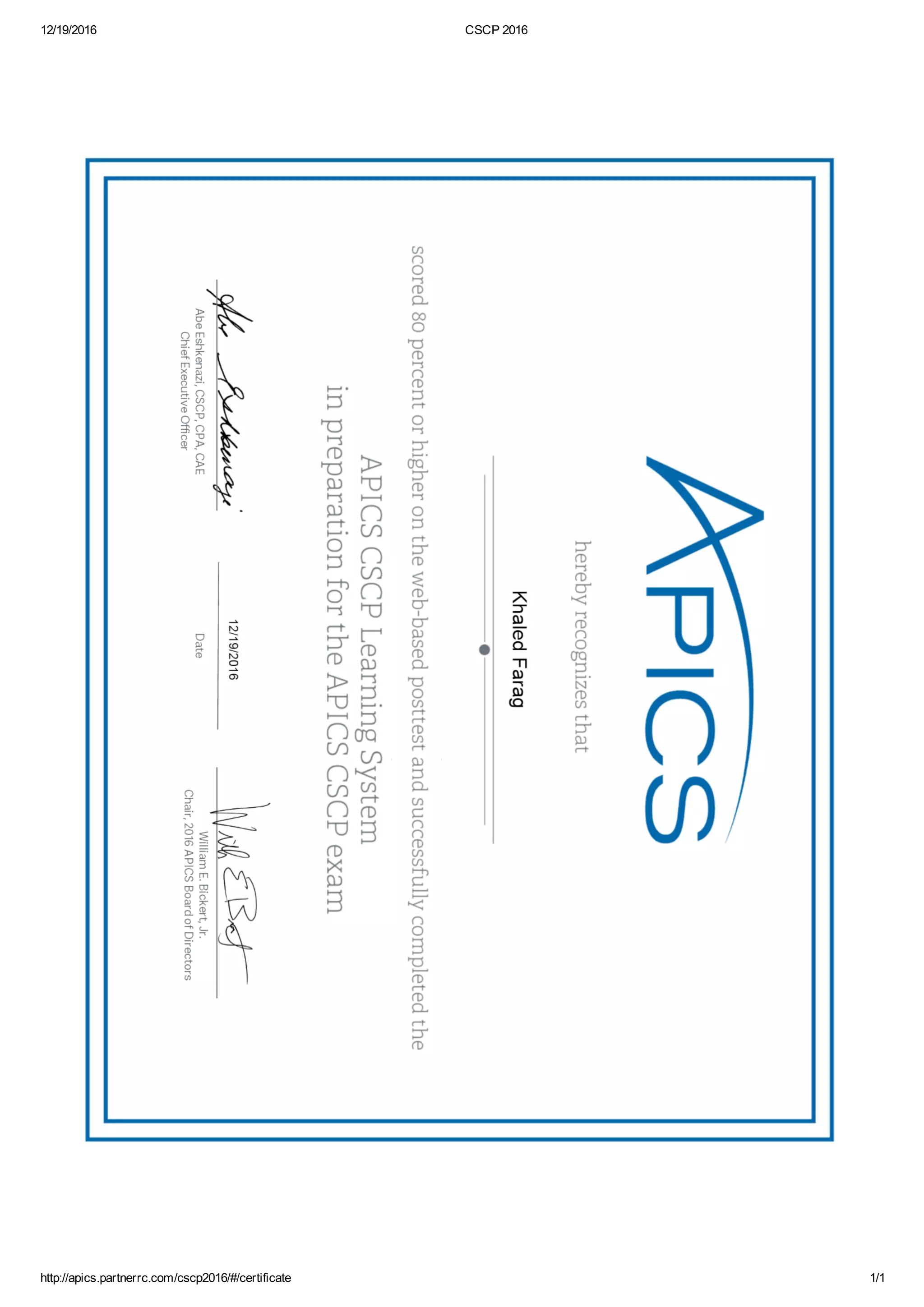 CSCP Certificate of achievement | PDF