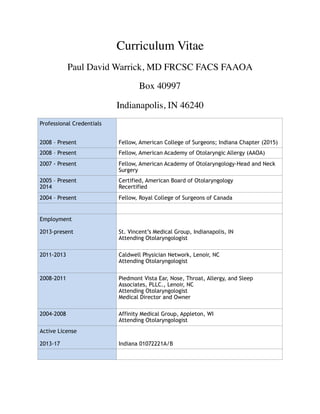 CV Paul D Warrick - 2016 | PDF