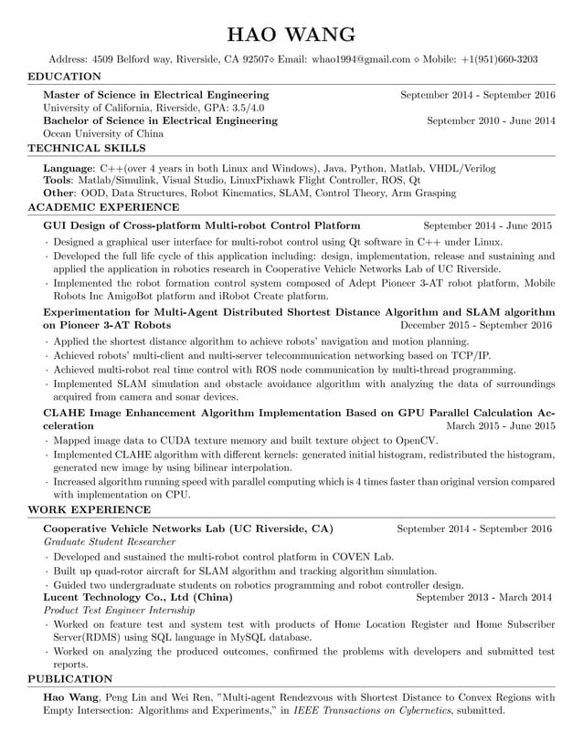 Hao Wang - Resume | PDF