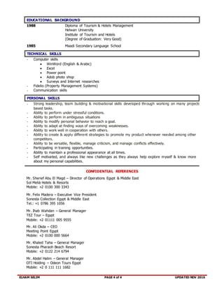 Elham Selim CV - NOV 16 | DOCX | Africa Travel | Travel Locations