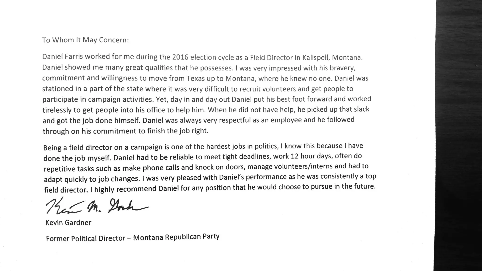 Kevin Gardner -Letter of Recommendation | PDF