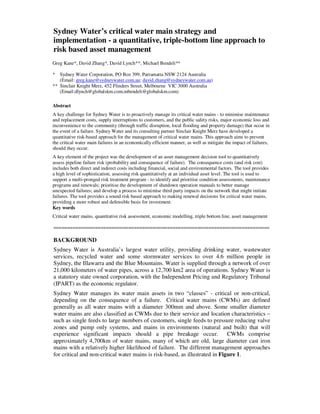 Sydney Water Critical Water Mains Strategy and Implementation LESAM2013 ...