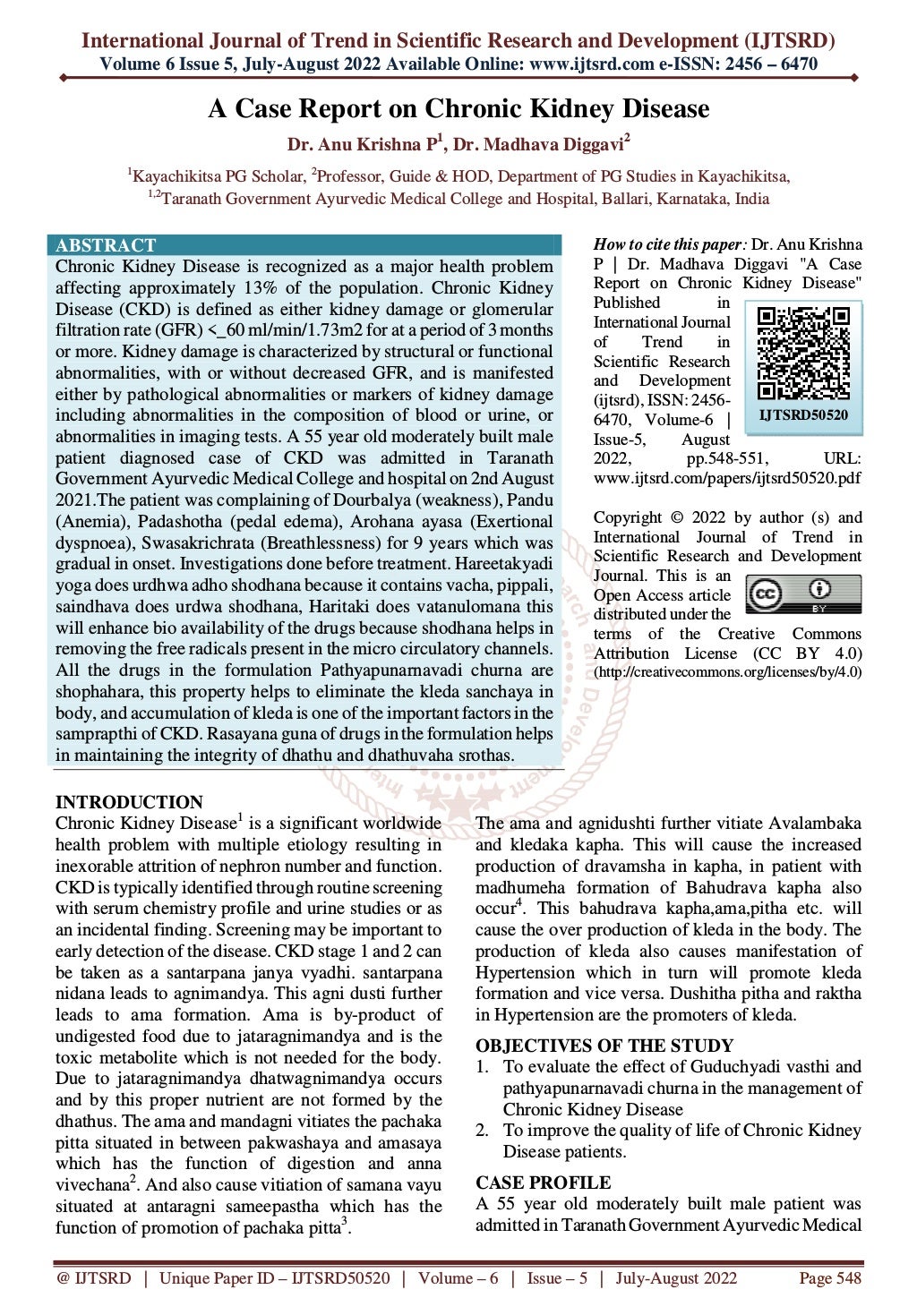A Case Report on Chronic Kidney Disease | PDF