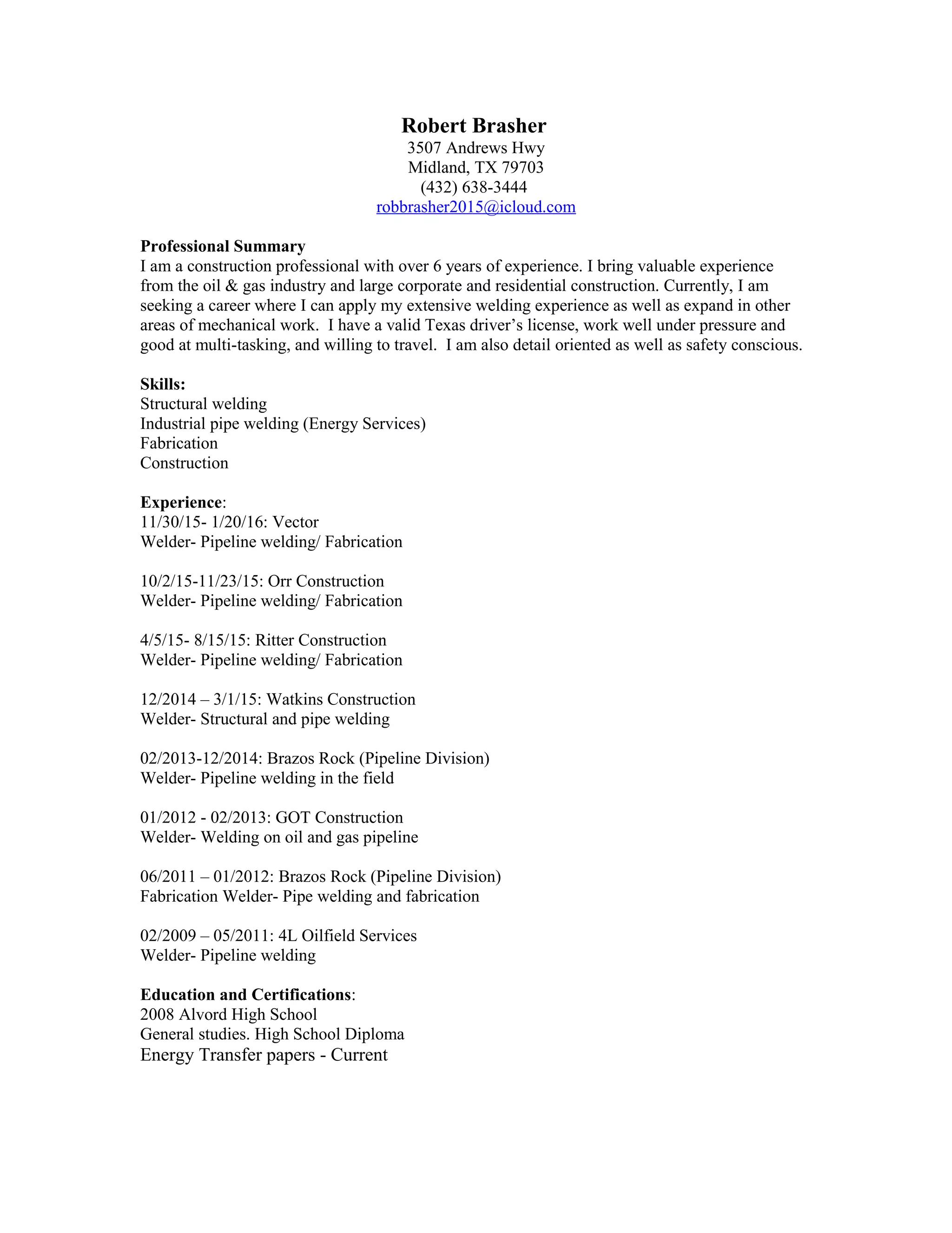 Rob's Resume as of Feb 2016 | DOC | Careers