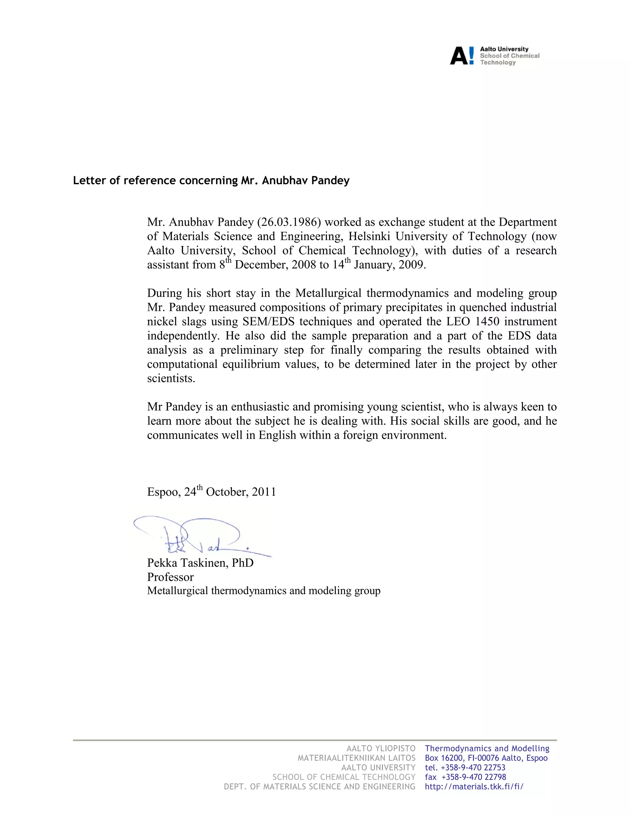 Letter of ref_ Pandey_final_2011 | PDF