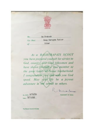 Decorated with President Scout issued by President of India | PDF
