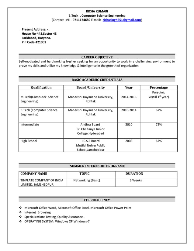 Resume - Richa Kumari | DOC Resume - Richa Kumari | DOC