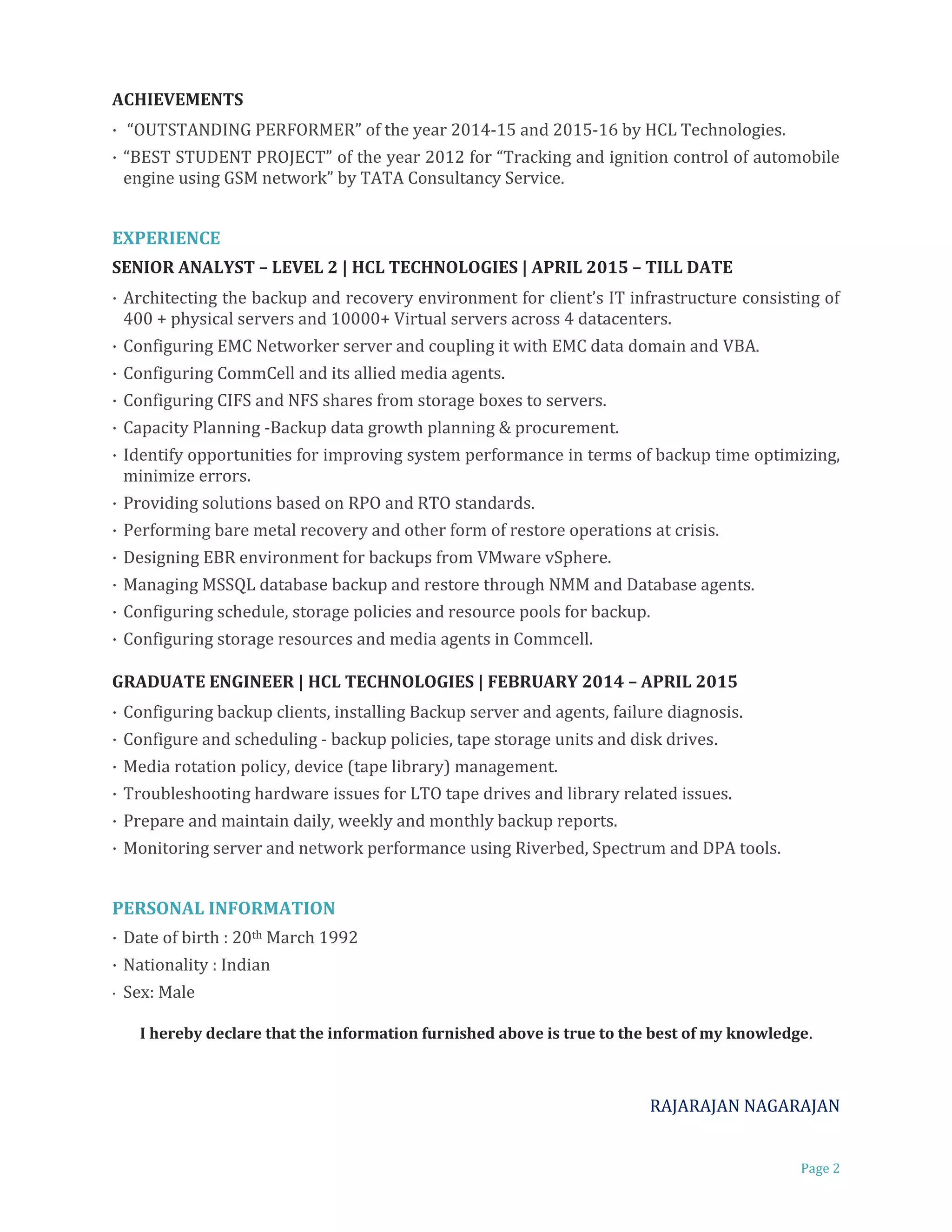 Backup administrator - EMC Networker and Commvault - Rajarajan | PDF