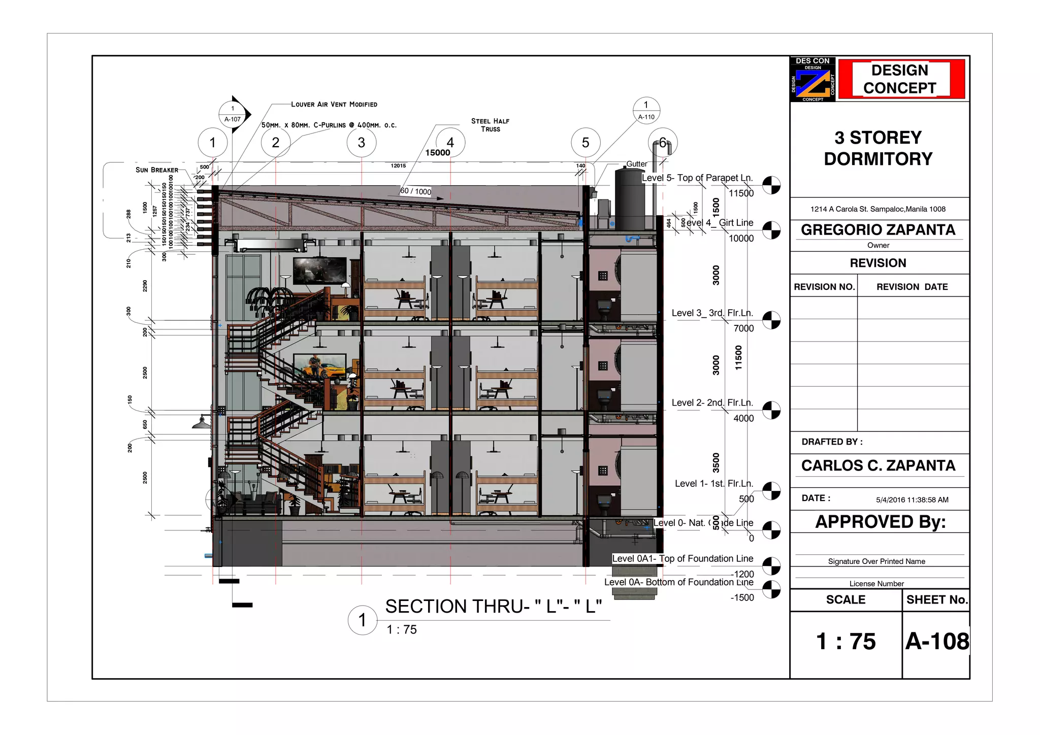 1214 A Carola - Sheet - A-108 - LONGITUDINAL SECTION | PDF