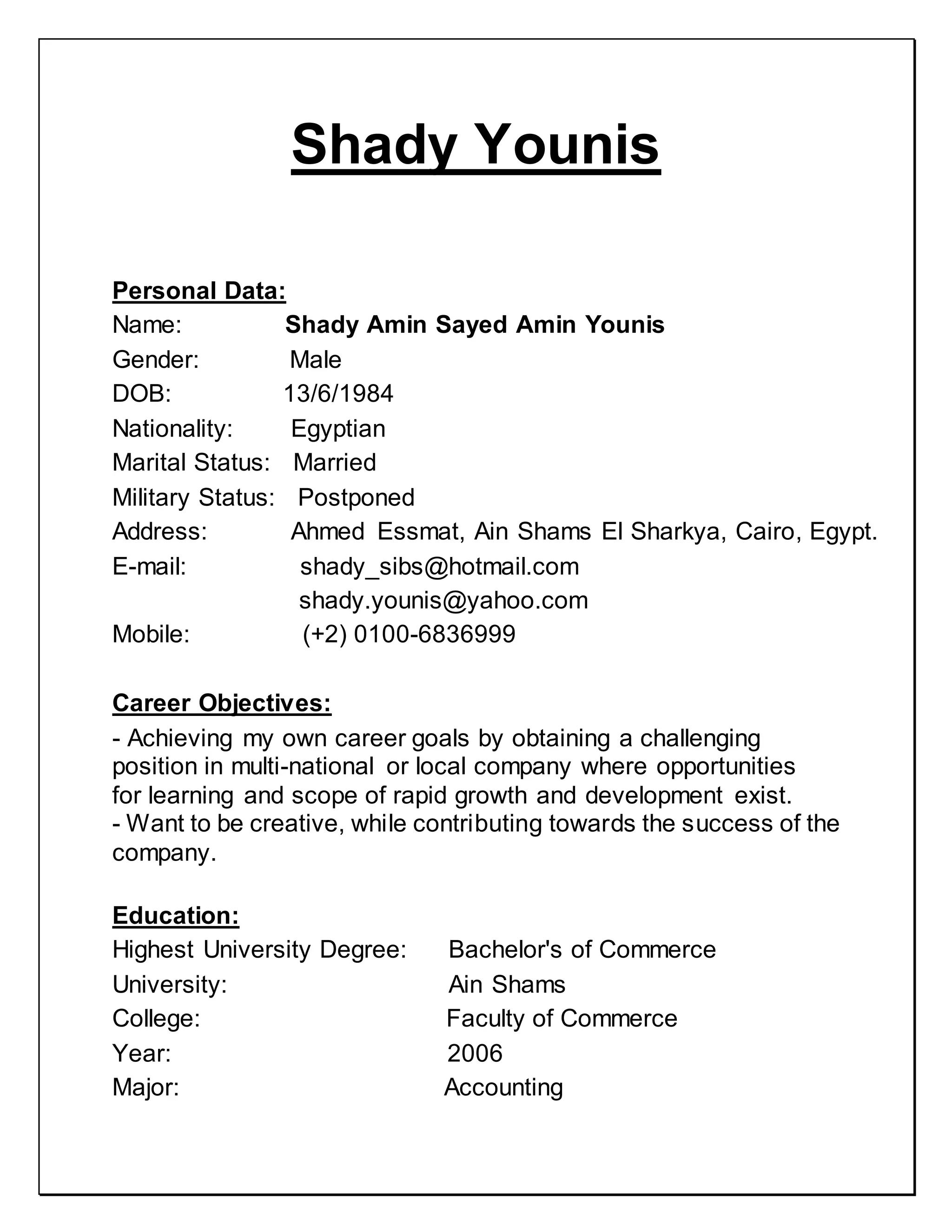 Shady Younis's cv. | DOCX
