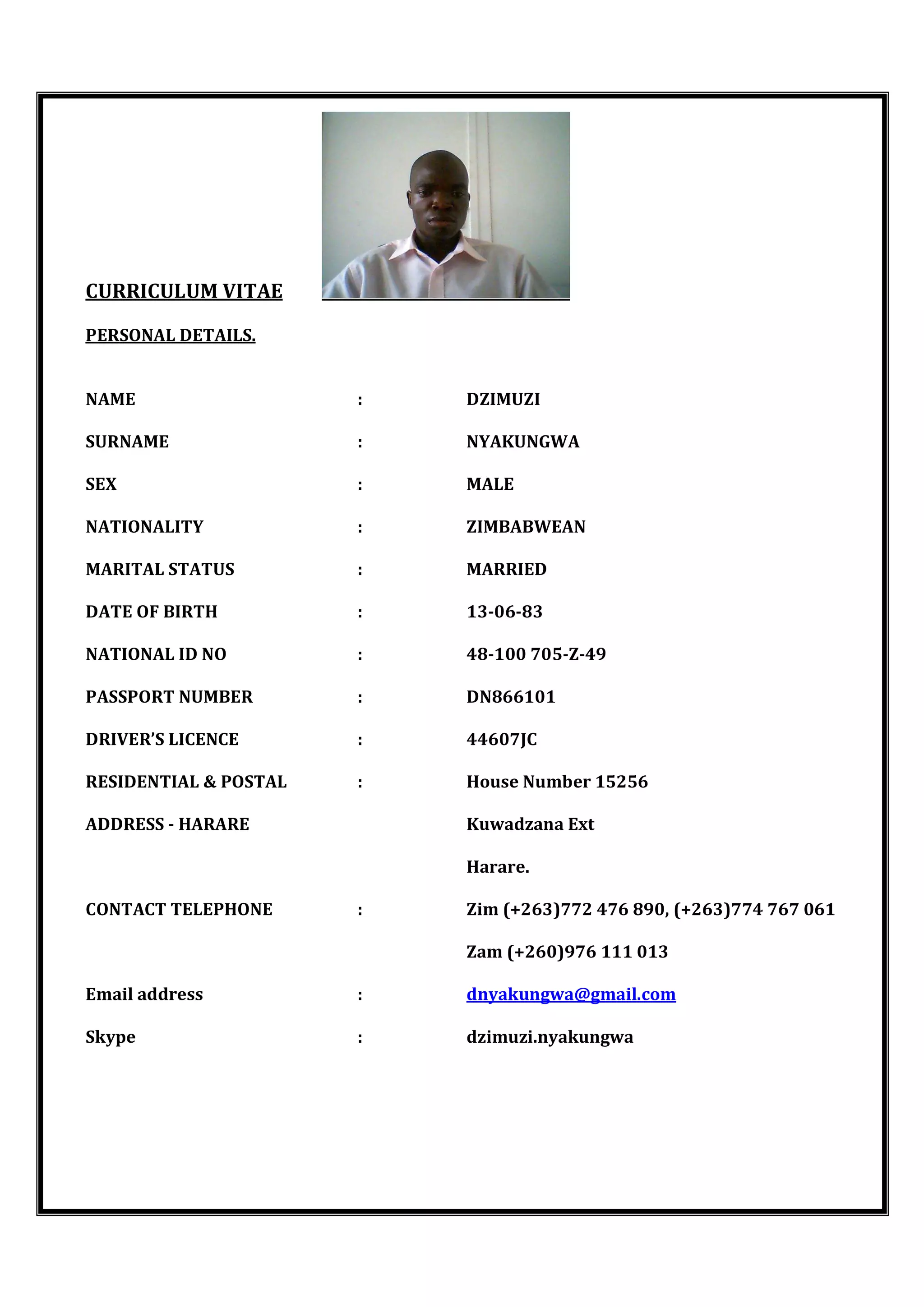 Dzimuzi Nyakungwa CV | PDF