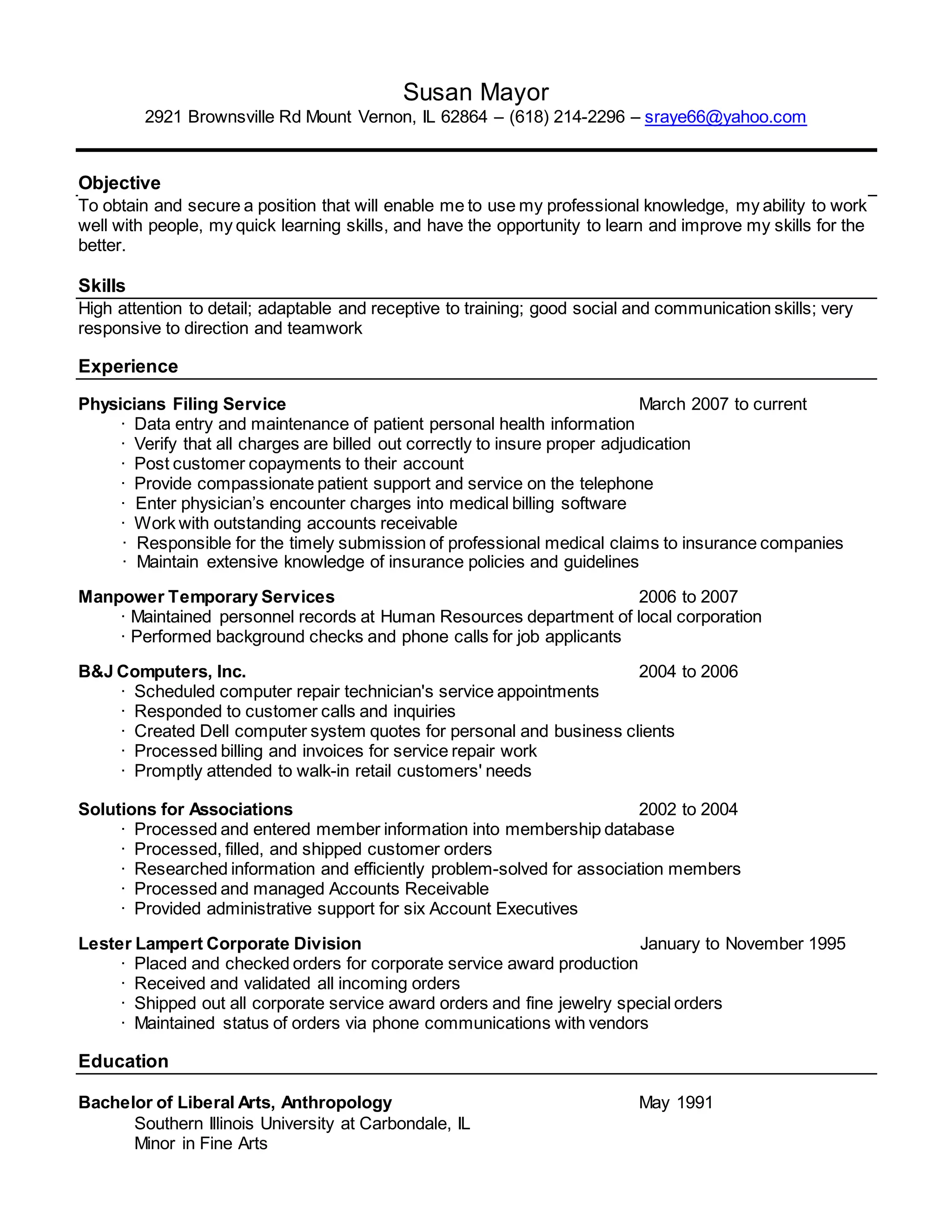 susan mayor resume 2015 | DOCX