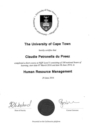 UCT HRM Certificate | PDF