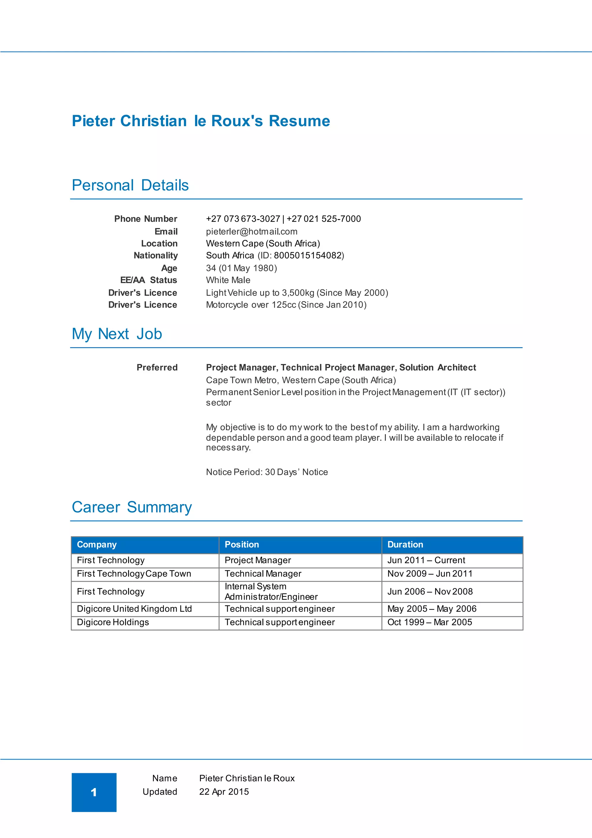 Pieter_Christian_Le_Roux's_Resume_02 | PDF