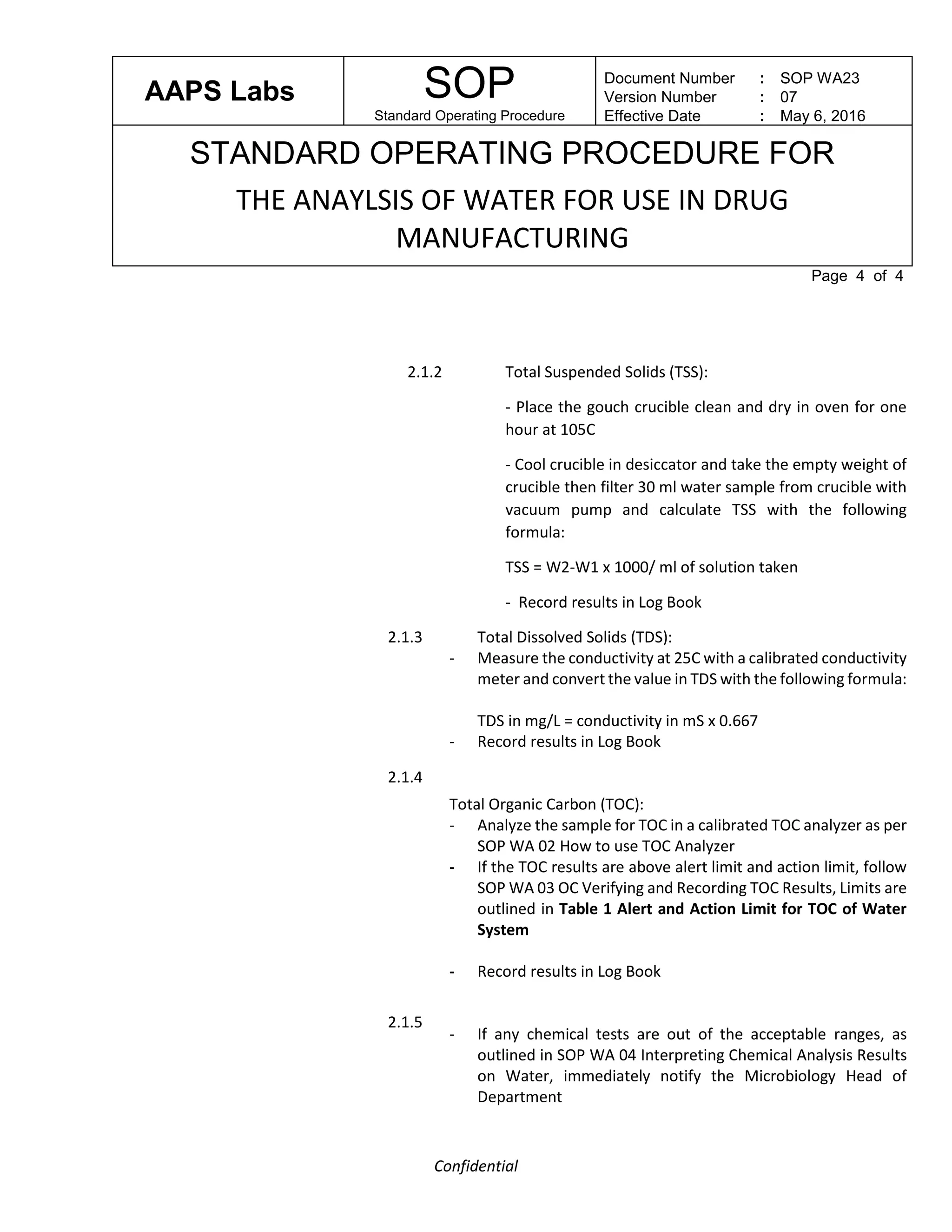 SOP Water Analysis | PDF
