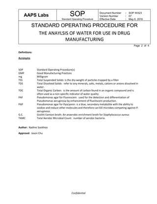 SOP Water Analysis | PDF