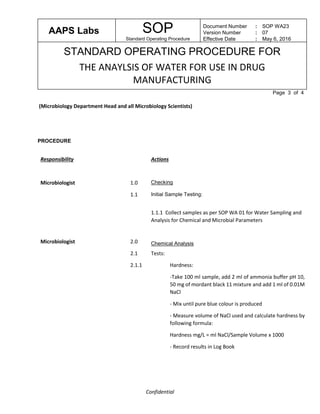 SOP Water Analysis | PDF