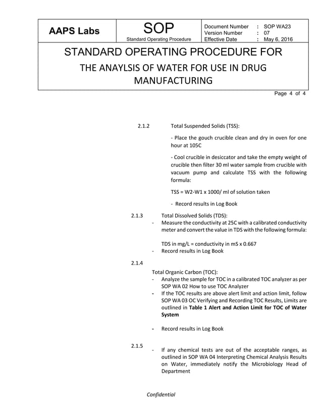 SOP Water Analysis | PDF | Free Download