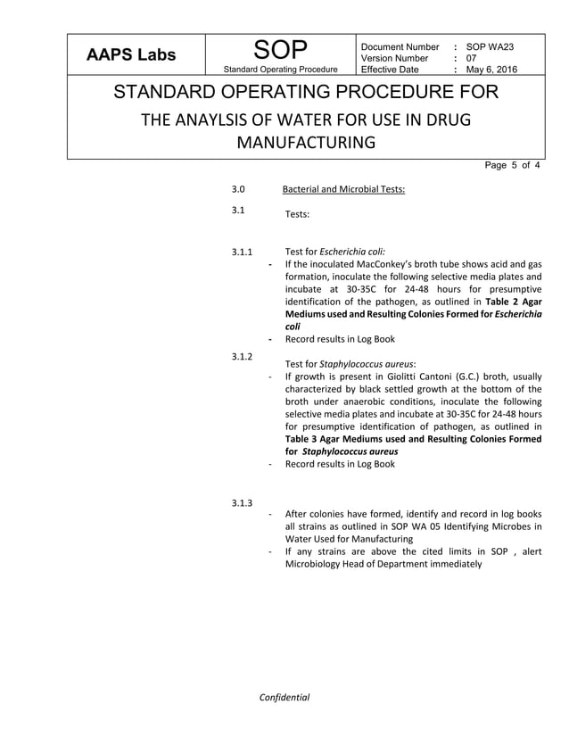 SOP Water Analysis | PDF