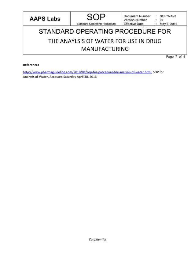 SOP Water Analysis | PDF