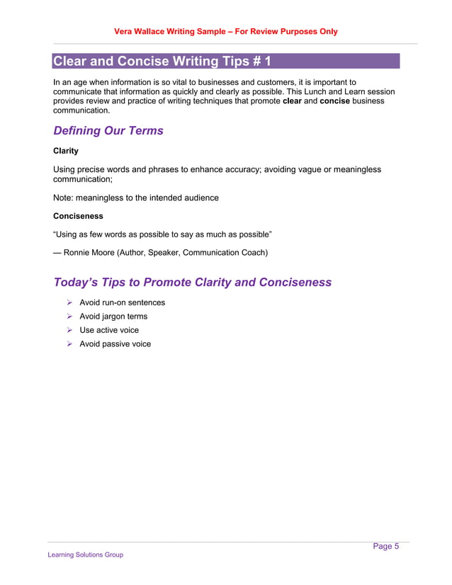 VW Writing Sample Clr_Concise Writing | PDF