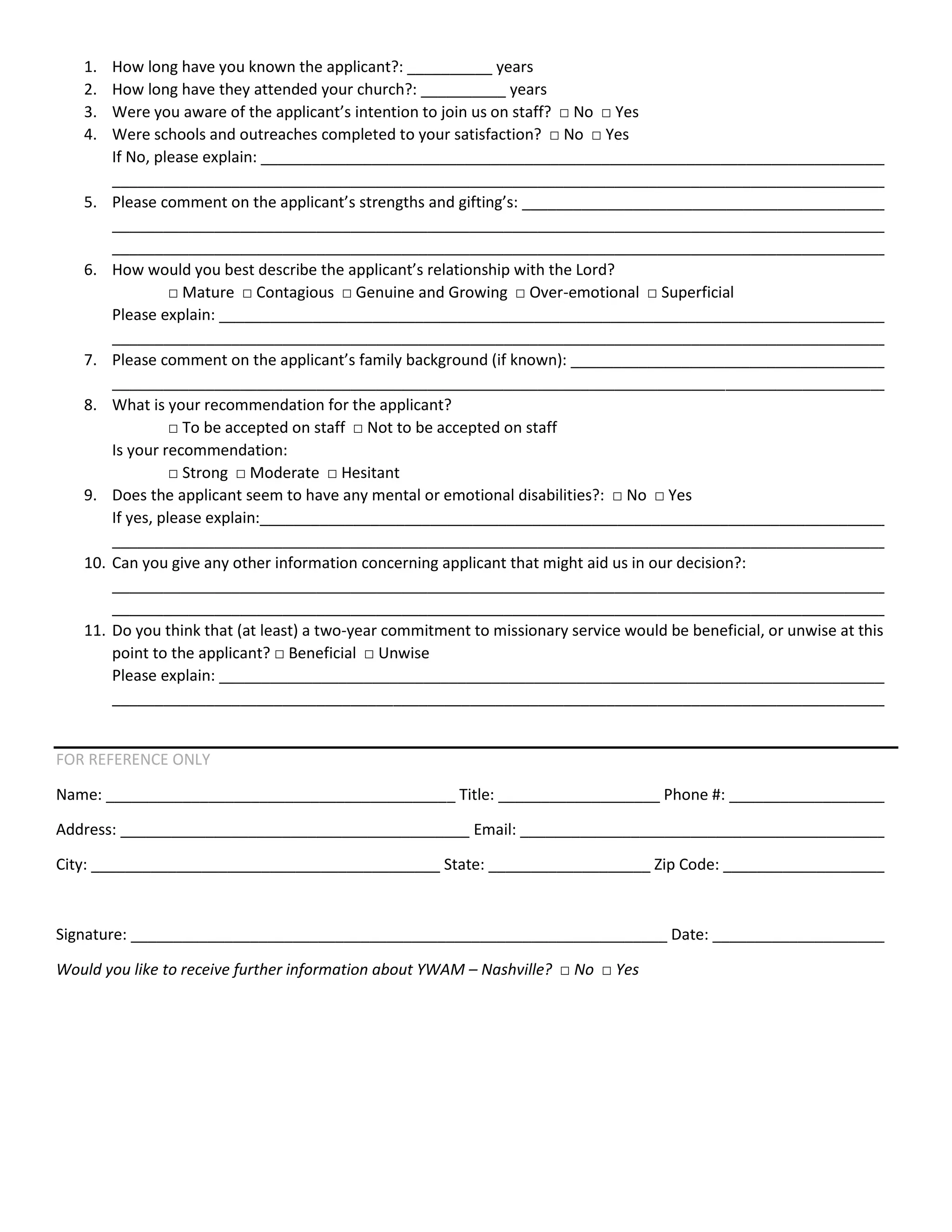 4 YWAM Leader Reference Form | PDF