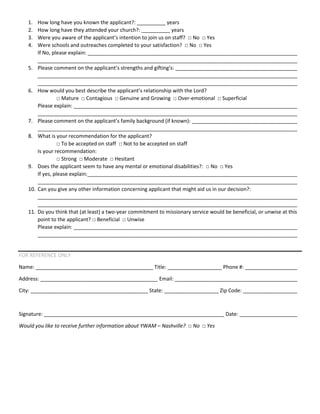 4 YWAM Leader Reference Form | PDF | Resume Writing and Advice | Job Search