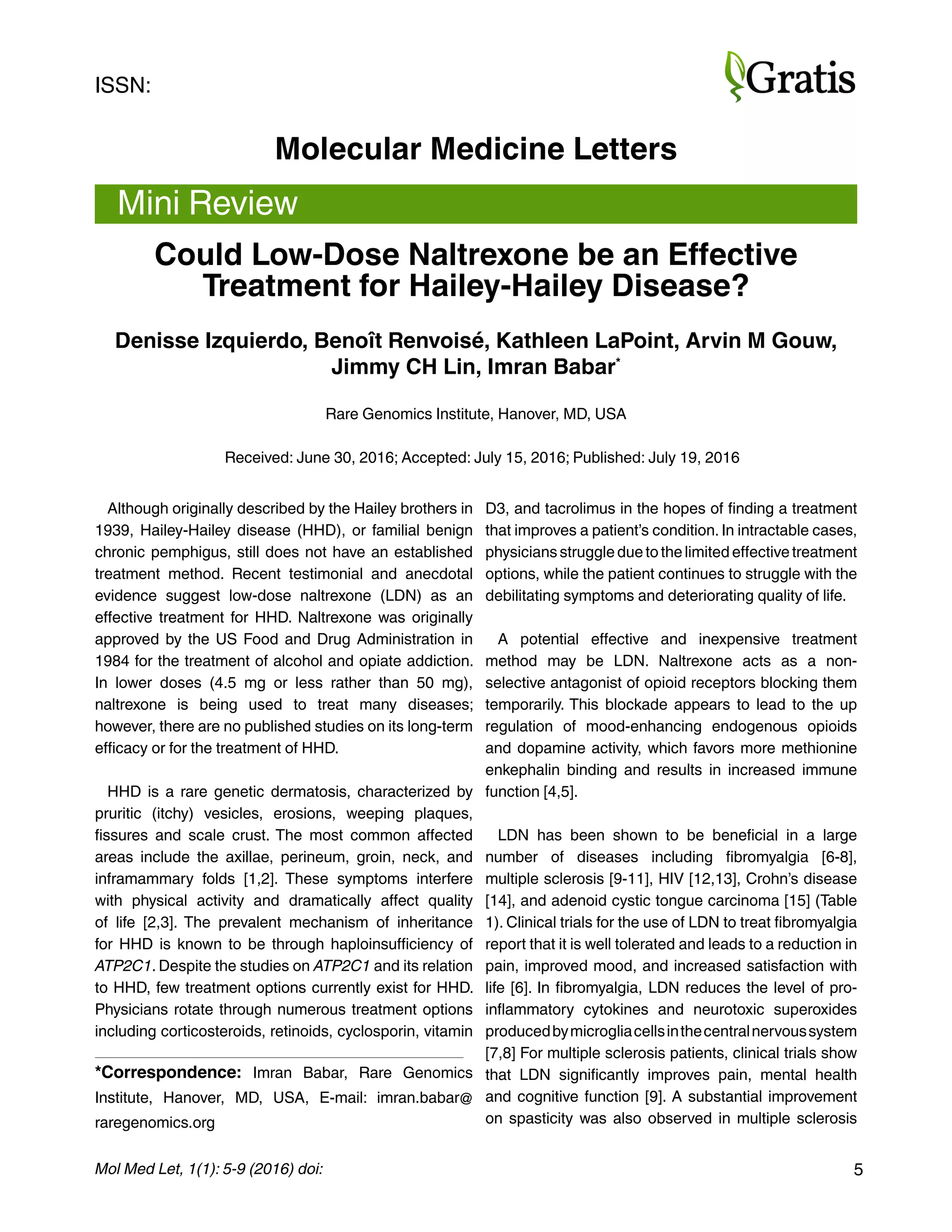 Rare Genomics paper Hailey-Hailey disease | PDF