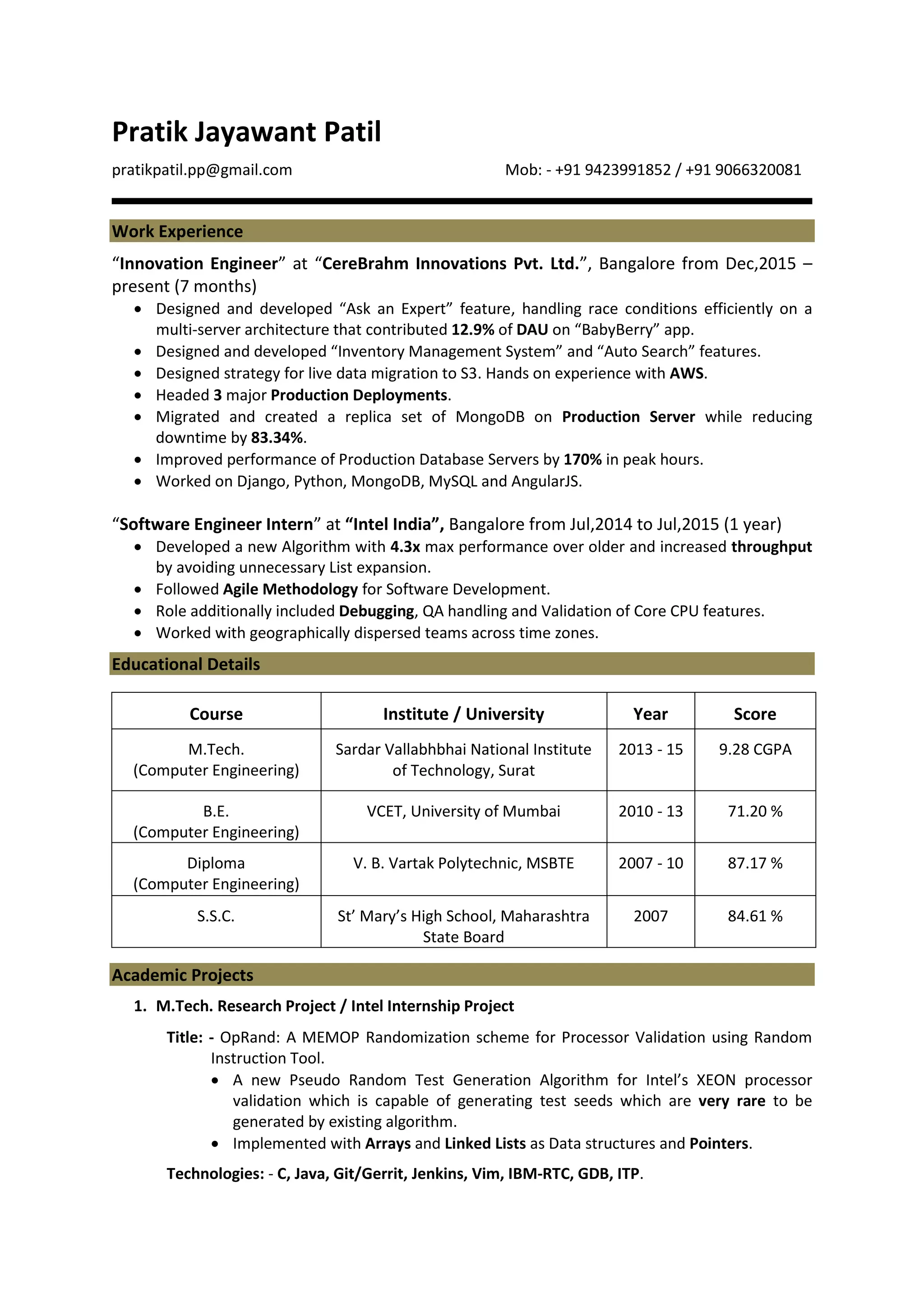 Pratik Jayawant Patil(Resume) | PDF