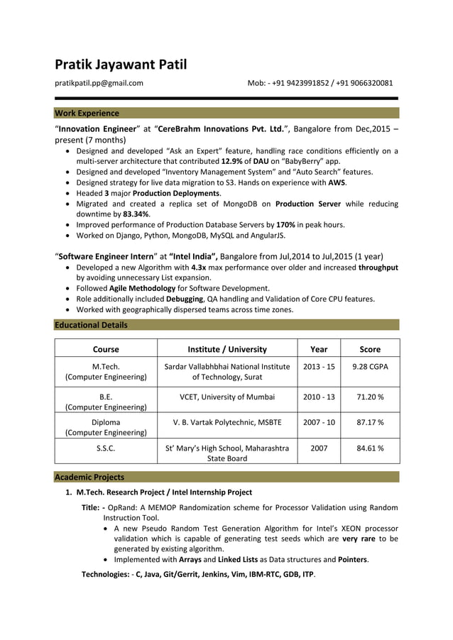 Pratik Jayawant Patil(Resume) | PDF
