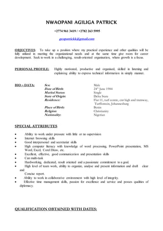 Patrick Resume | DOCX