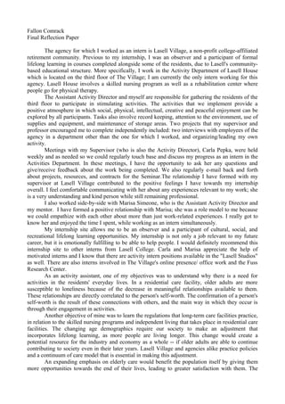 finalreflection | DOC | Eldercare | Family and Relationships