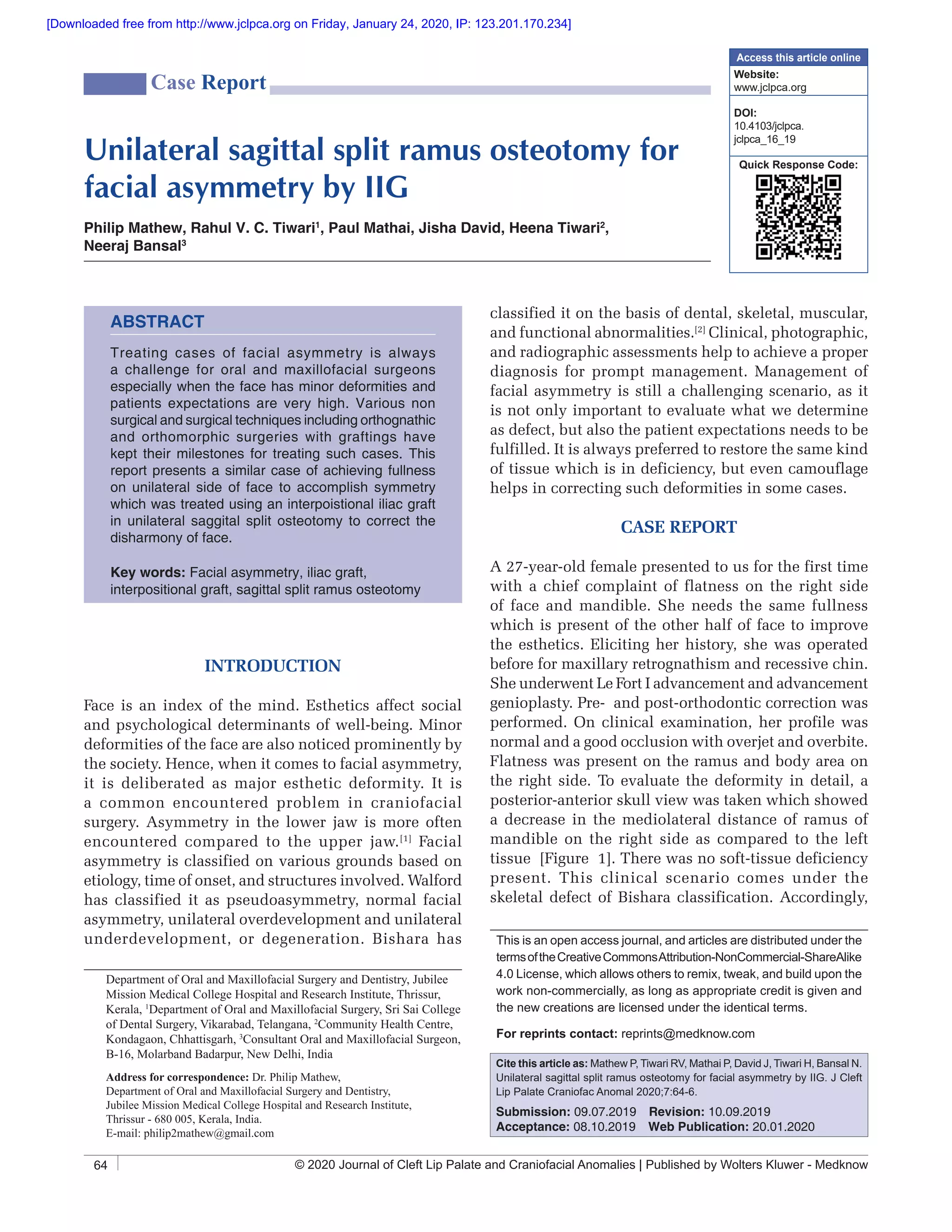 Unilateral sagittal split ramus osteotomy for facial asymmetry by IIG ...