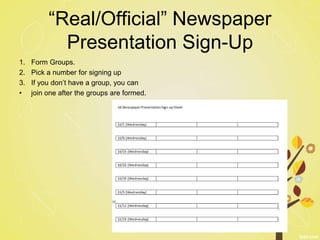 6 a. novel groups, newspaper sign up + oral summary practice (3A) | PPT