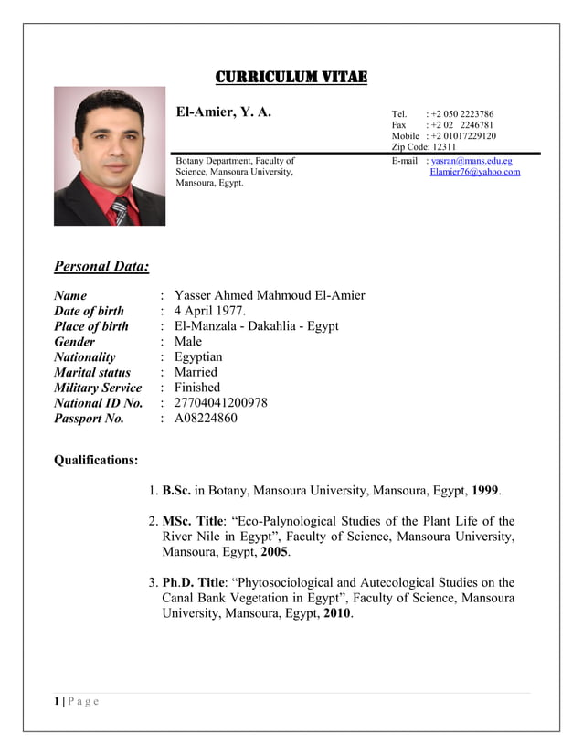 Yasser CV 2016. | PDF | Geography | Science