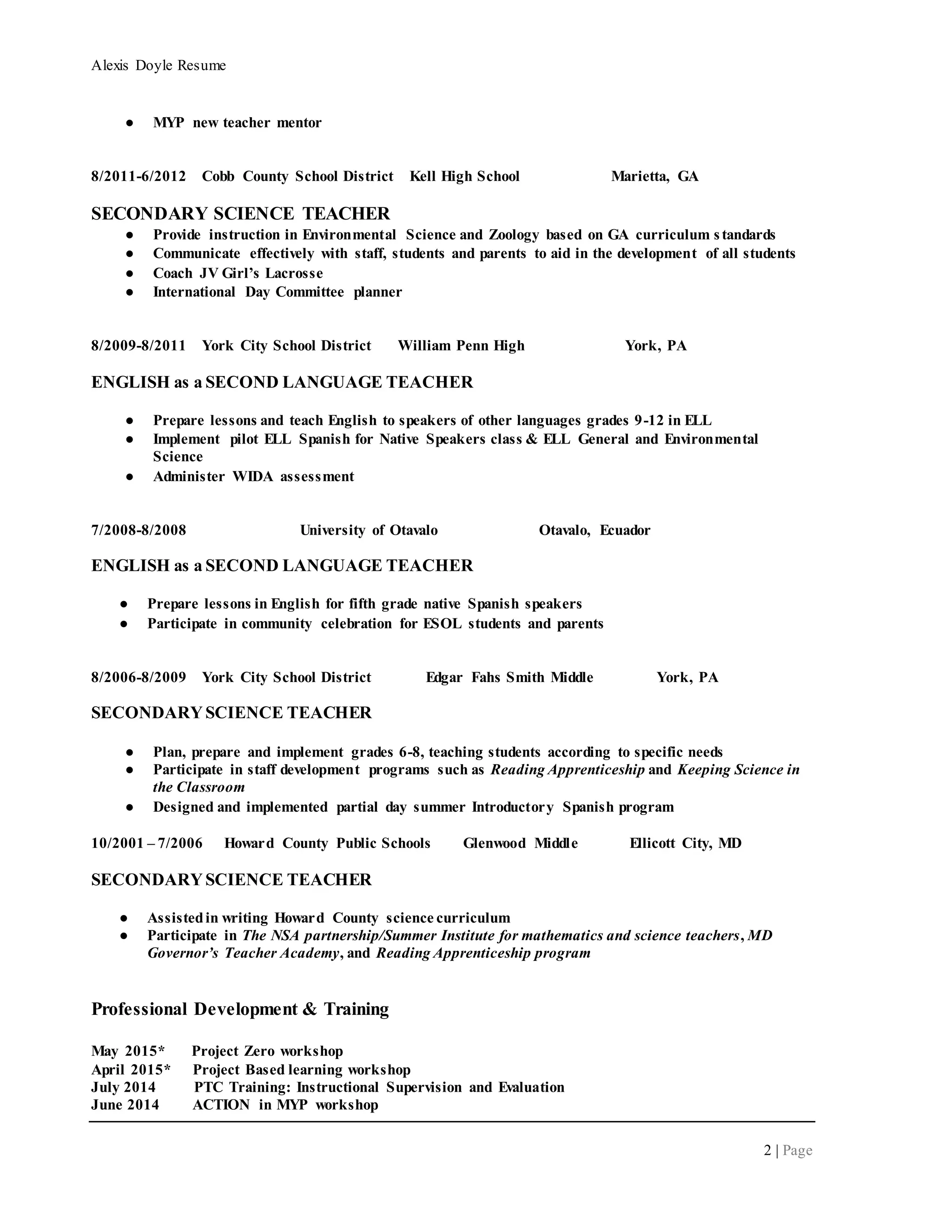 AlexisDoyleresume 2015 | DOCX | Professional School | Postgraduate Education