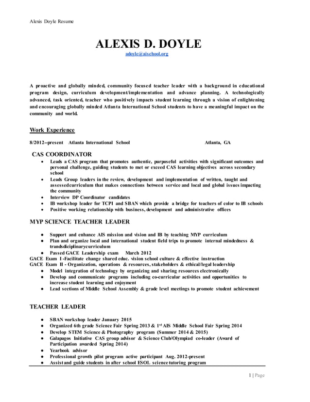 AlexisDoyleresume 2015 | DOCX | Professional School | Postgraduate Education
