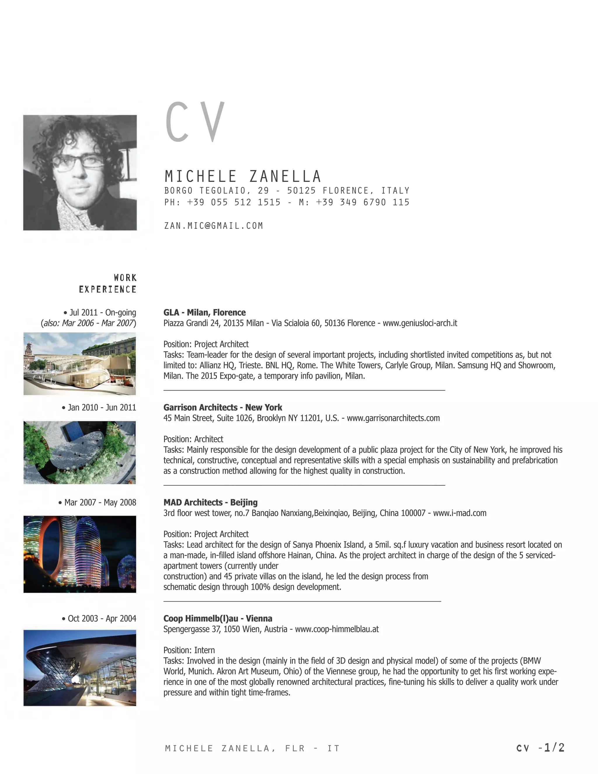 BIO & CV Michele Zanella | PDF | Civil Engineering Industry | Industries