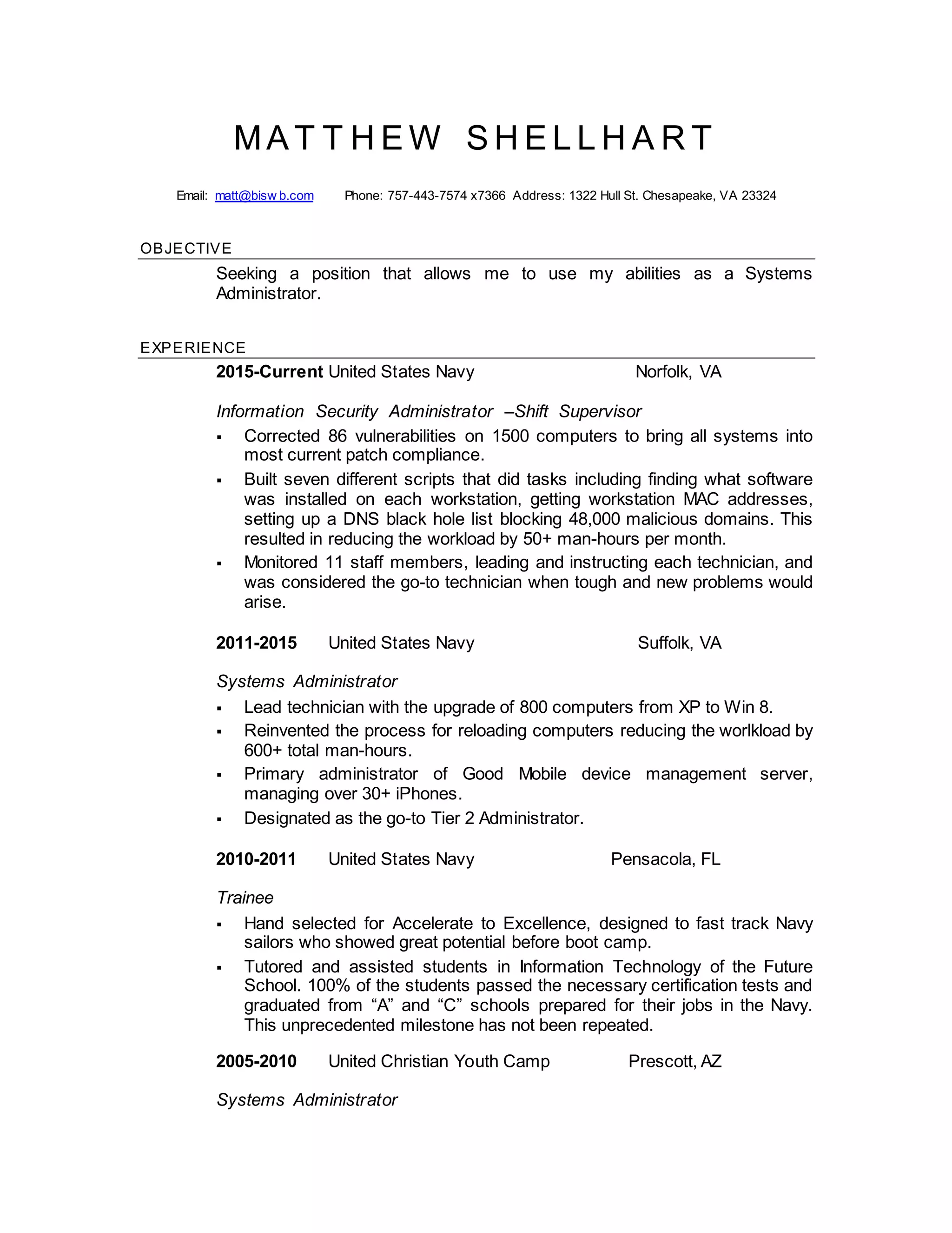 Matthew Shellhart Resume | PDF