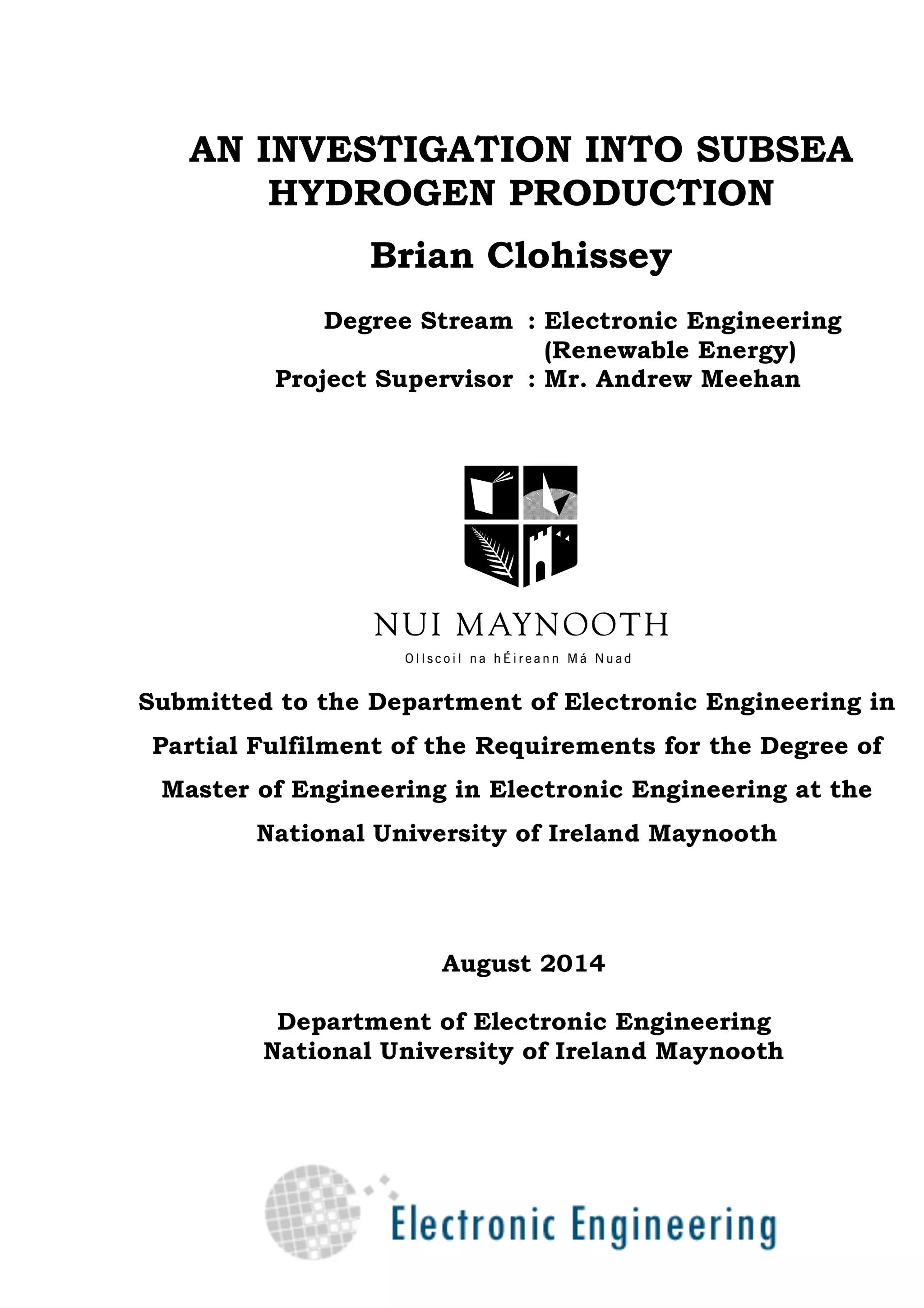 An Investigation into Subsea Hydrogen Production | PDF