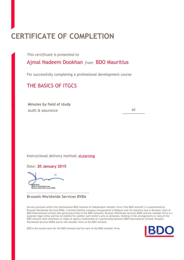Certificate-THE BASICS OF ITGCS | PDF
