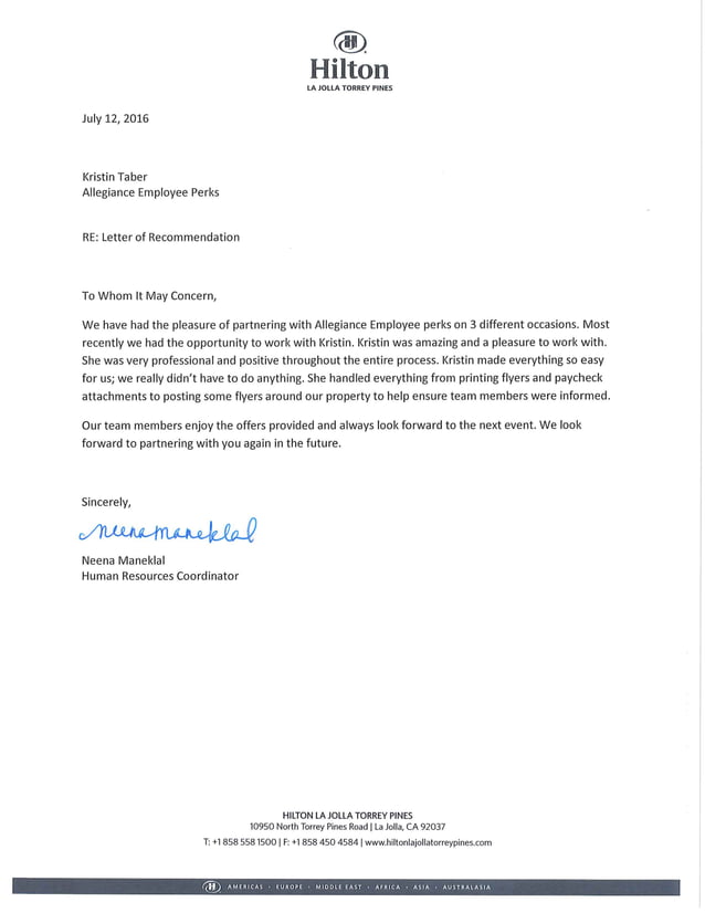 Hilton Letter of Recommendation | PDF