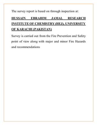 FIRE PREVENTION AND SAFTEY SURVEY REPORT OF HUSSAIN EBRAHIM JAMAL RESEARCH INSTITUTE OF KARACHI ...